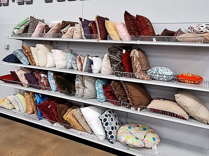 Pillow paradise! From grandma-chic florals to modern geometrics, these cushions await their chance to transform someone's couch from drab to fab.