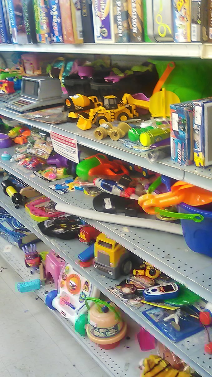 The toy section: where childhood memories are recycled for a new generation. That yellow construction vehicle has adventures left in it!