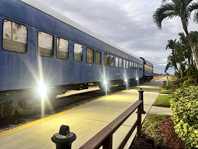 Sunset boarding at the station platform. That magical moment when anticipation meets reality and your evening adventure begins.