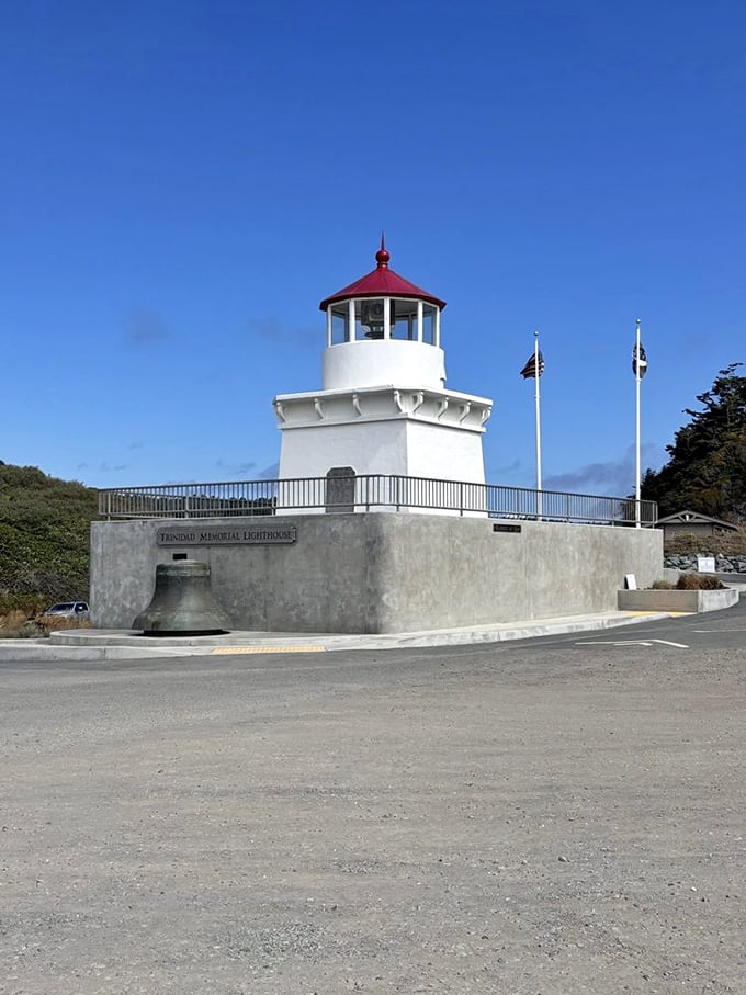The Trinidad Memorial Lighthouse stands sentinel over the harbor like a maritime maitre d', welcoming visitors while honoring those lost at sea.