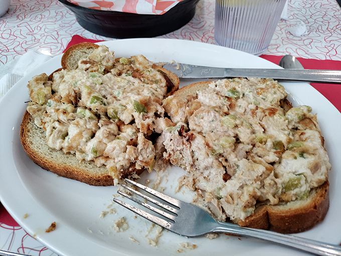 Tuna melts are the unsung heroes of diner cuisine. This generous portion proves that sometimes the simplest combinations make the most satisfying meals.