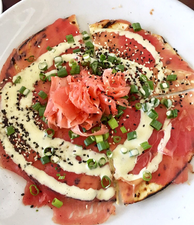 This tuna sashimi flatbread is what happens when Japan and Italy have a delicious love child on Connecticut shores.