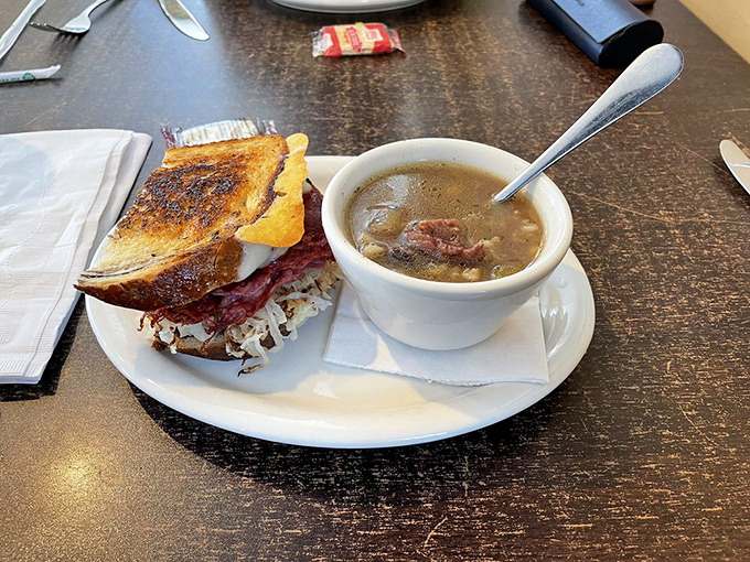 The lunch combo that proves good things come in pairs: hearty beef barley soup alongside a sandwich that puts deli counters everywhere on notice.