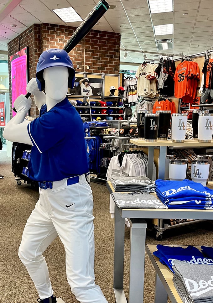 That mannequin's sporting more Dodger blue than the entire LA dugout. Baseball merchandise that makes fans feel like part of the team.