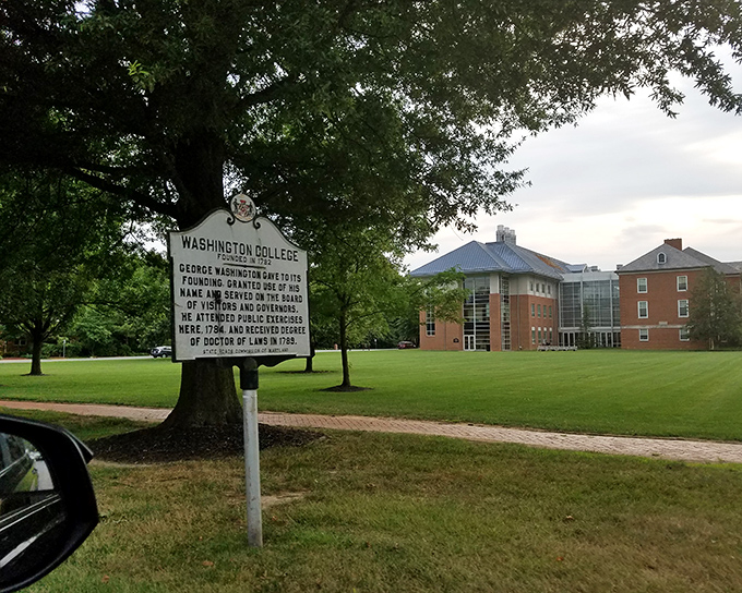 Washington College's historic marker reminds visitors that education has been a Chestertown tradition since 1782 &ndash; that's older than most countries' constitutions!