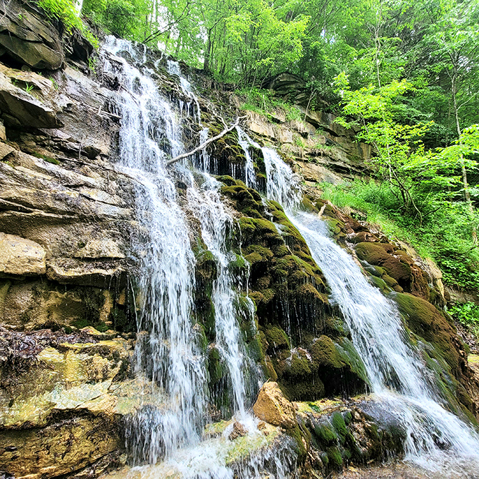 Wolf Creek Falls cascades down ancient rock faces, nature's version of a spa day that's been running continuously for millennia.