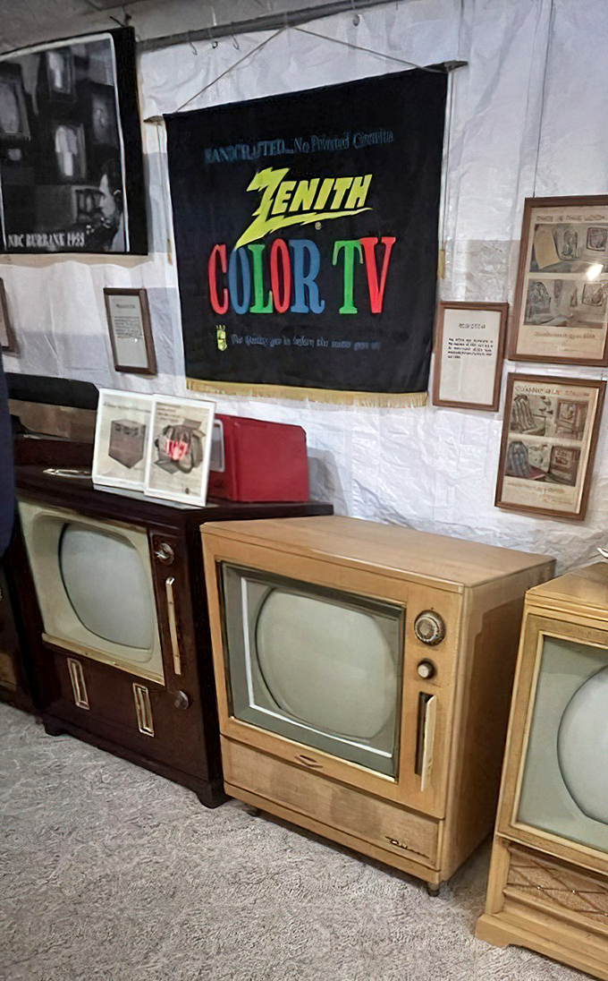 This magnificent wooden console with its tiny screen reminds us of when televisions were substantial pieces of furniture that anchored the living room.