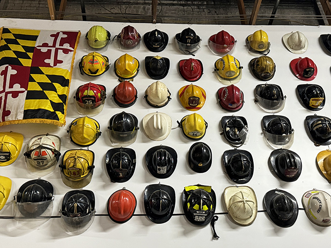 Maryland pride meets first responder history in this impressive display of firefighter helmets&mdash;each one carrying stories of heroism and heritage.