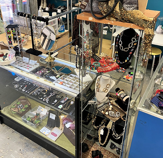 Jewelry cases where time stands still&mdash;vintage clip-ons and costume pieces waiting for their second act on your ears or around your neck.