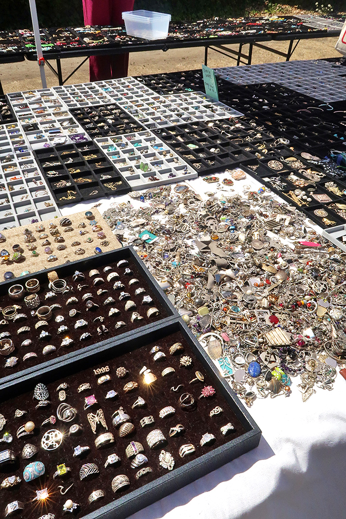 Jewelry displays that would make a magpie swoon. Each tray contains someone's future statement piece or the perfect gift that says "I really know you."