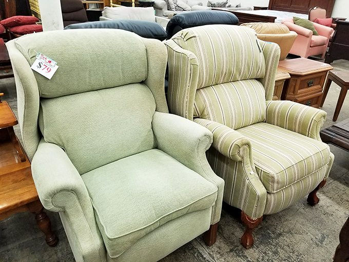 These armchairs have stories to tell&mdash;the mint green one looks like it hosted many a grandmother's knitting session.