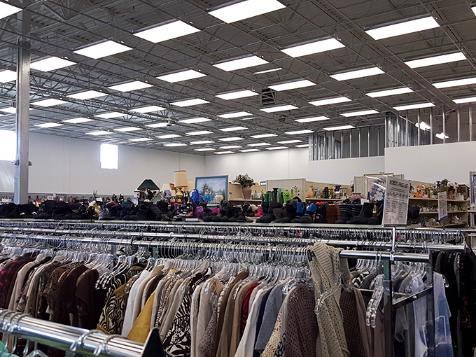 The clothing section alone deserves its own zip code, with racks organized by type and color creating a shopper's rainbow.