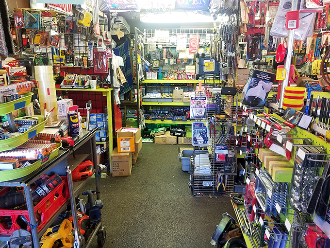 This hardware vendor's stall is so packed with tools and gadgets, it's like Home Depot and your grandpa's workshop had a beautiful baby.
