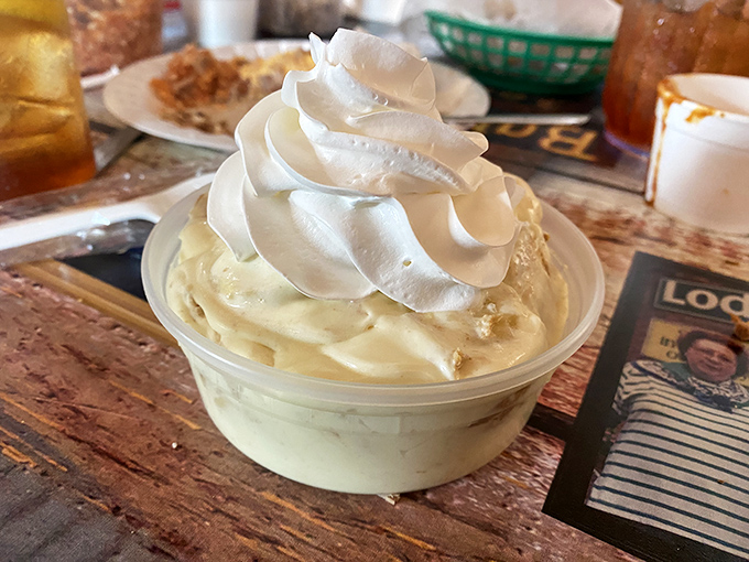 The legendary banana pudding arrives crowned with a cloud of meringue&mdash;heaven in a plastic cup that's worth every single calorie.