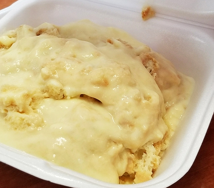 Is that banana pudding or is it happiness in a styrofoam container? The debate continues with each velvety spoonful.