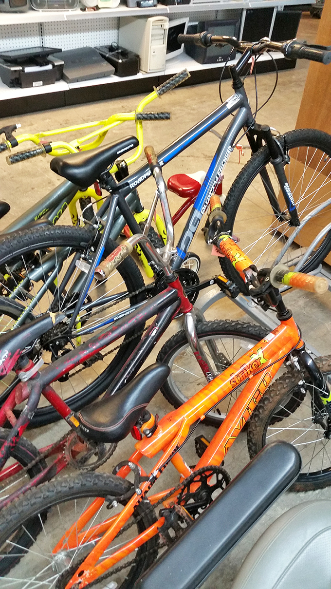 A bicycle jamboree where kids' dreams and adult nostalgia converge. That orange Schwinn might just be your ticket to neighborhood legend status.