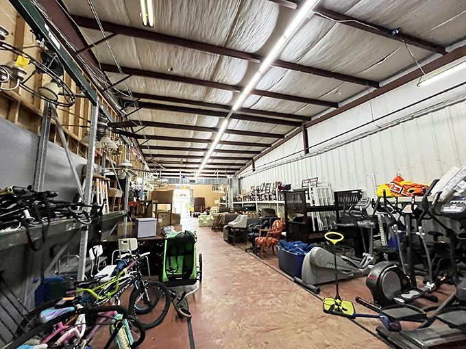 The exercise equipment and bicycle section: where good intentions and abandoned New Year's resolutions find their temporary resting place.