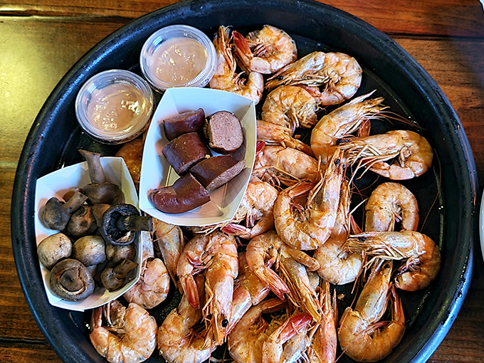 Gulf shrimp so fresh they practically introduce themselves. Add sausage and mushrooms, and you've got a party on a platter.