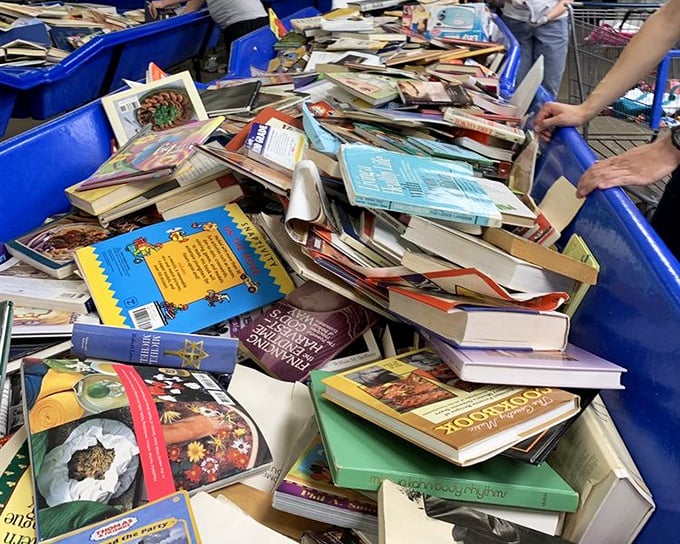 The clothing section: where yesterday's fashion trends come for their encore performance. Those drum lampshades add a touch of unexpected elegance.