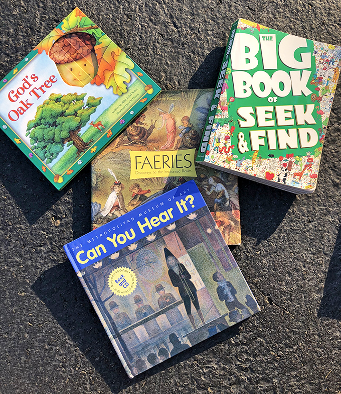 Children's books bask in sunlight, from "God's Oak Tree" to "Can You Hear It?"&mdash;literary treasures waiting to inspire young imaginations for pennies.