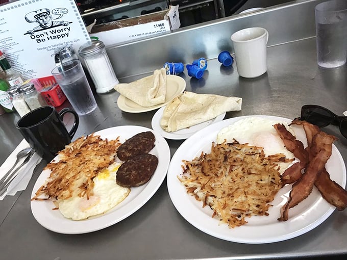 Two breakfast plates that prove the counter at Frank's is the Carnegie Hall of short-order cooking.