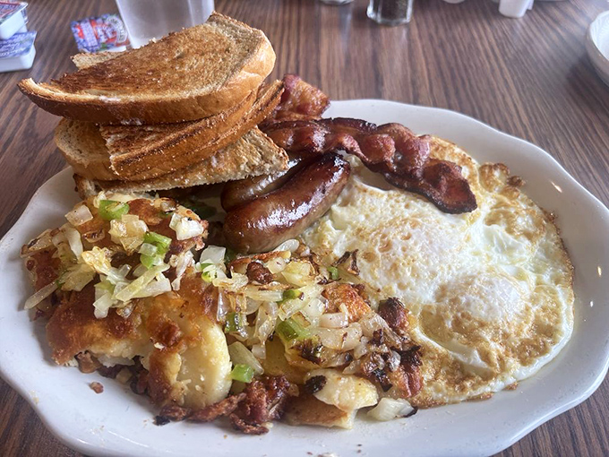 The breakfast platter that answers the eternal question: "Why choose between sweet and savory when you can have it all?"