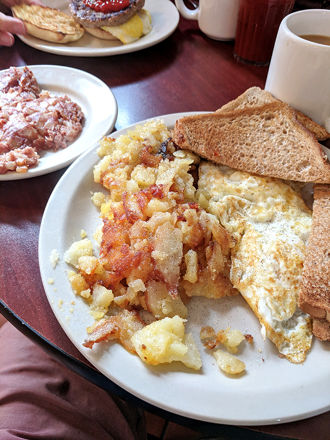A breakfast that says "Good morning" with authority. Those home fries have achieved the perfect crisp-to-tender ratio that eludes lesser establishments.