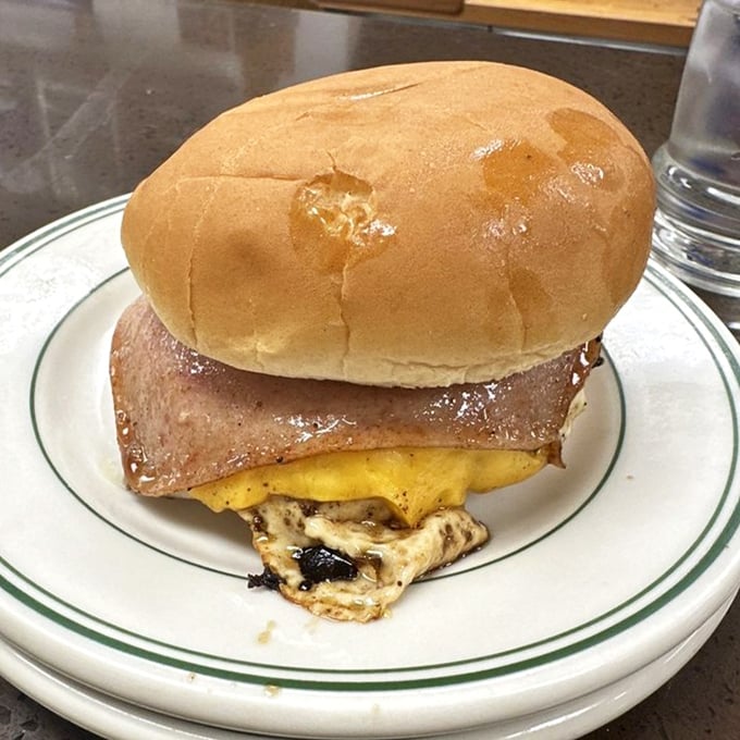 Breakfast meets burger expertise in this ham, egg and cheese creation. Morning glory on a bun, Idaho-style. 