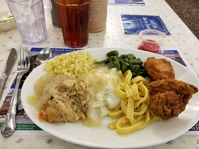 The buffet plate of champions! Green beans that actually taste like vegetables, stuffing worth fighting over, and meat that falls apart at a glance.
