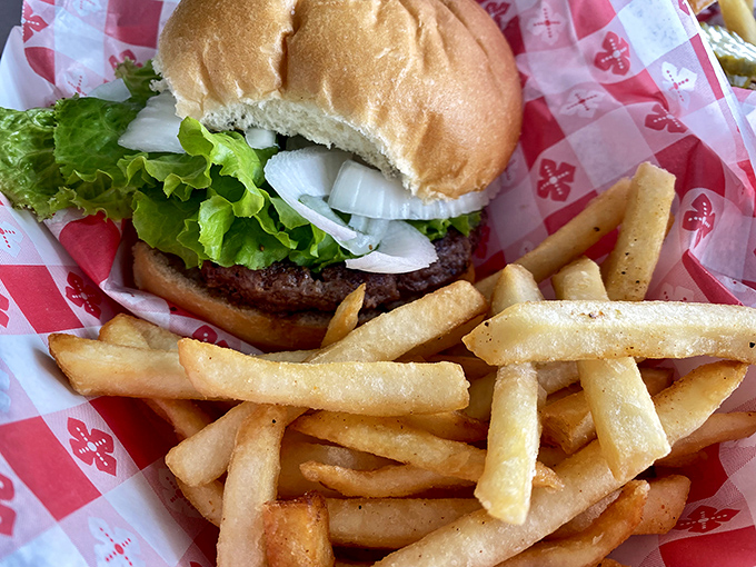 Sometimes you just need a proper burger. This one, with its seasoned fries sidekick, isn't trying to reinvent the wheel&mdash;just perfect it.