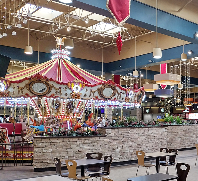 A whimsical carousel brings unexpected charm to the mall experience, proving that some of the best rides in life don't require standing in line for hours at a theme park.