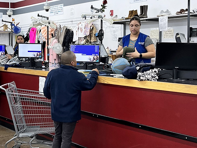 The final frontier of any thrifting expedition: the checkout counter, where treasures are tallied and bargains become official.