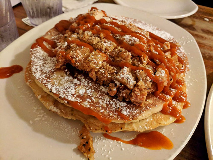 The chicken and pancakes combo &ndash; where savory meets sweet in a relationship that actually works.