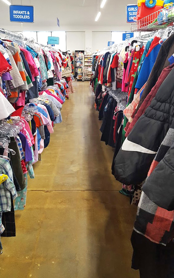 The children's clothing aisle: where tiny fashionistas get started on their thrifting journey without breaking the piggy bank.