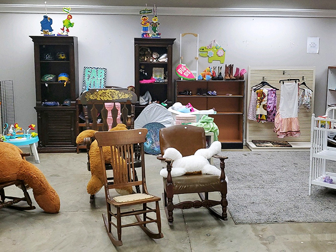 The children's section &ndash; where giant teddy bears and vintage rocking chairs create a nostalgic playground for the young at heart.