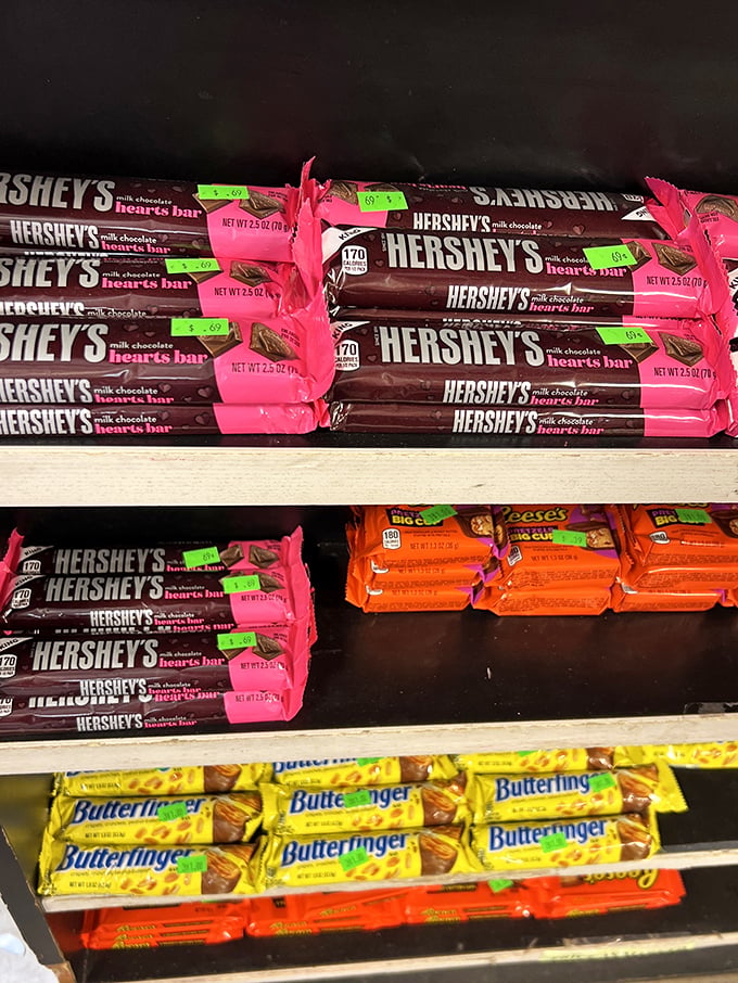 Valentine's chocolate without the Valentine's markup. Hershey's Hearts and Butterfinger bars waiting to sweeten someone's day&mdash;or just yours.