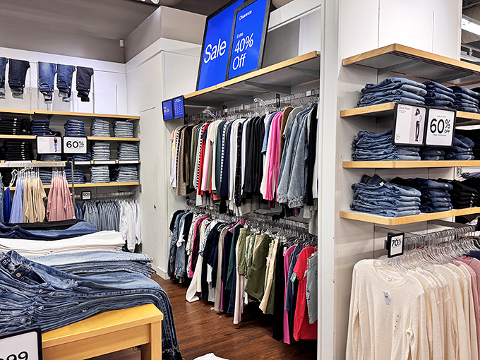 Denim paradise or jean heaven? Either way, those 60% off signs are the retail equivalent of angels singing. Your wardrobe and wallet are both about to thank you.