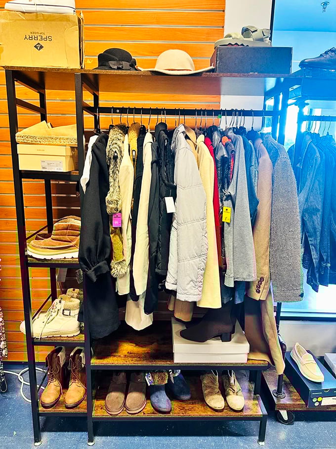 The fashion rack where winter coats and summer shoes live in perfect harmony. Like a well-curated capsule wardrobe, only someone else did all the hard work.