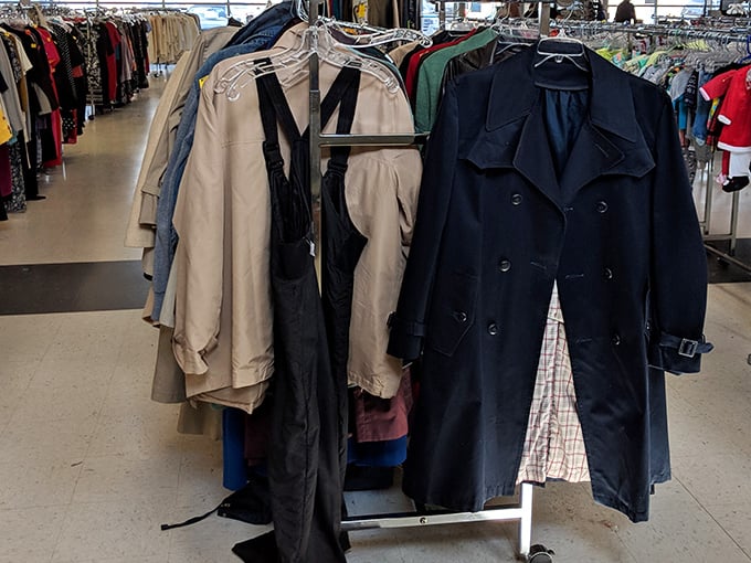 The coat rack reads like a fashion history book&mdash;classic trenches and practical parkas hanging shoulder to shoulder in a democracy of style.