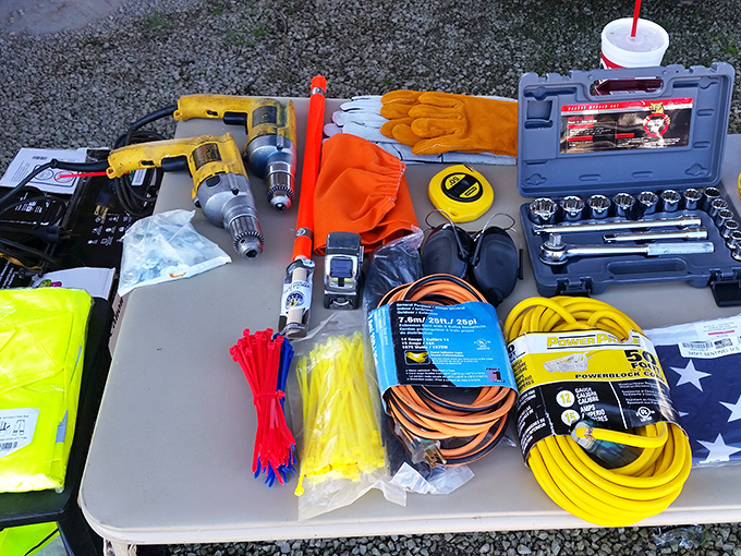 The DIY enthusiast's dream table. One person's "extra tools" become another's weekend project salvation&mdash;complete with safety gear and extension cords!