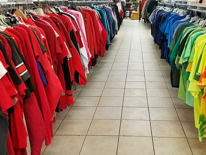 Color-coded clothing organization that would make Marie Kondo weep with joy&mdash;red to blue and everything between.