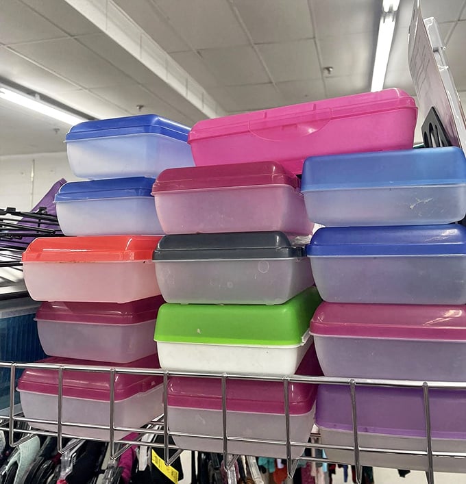 Tupperware heaven! Because nothing says "adulting success" like finding matching containers AND lids in one place.