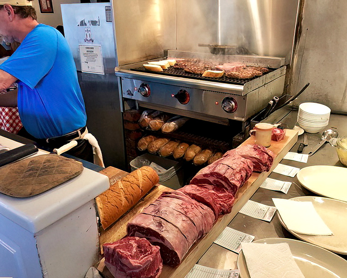 Behold the altar where beef becomes transcendent. This cooking area isn't just a kitchen&mdash;it's a workshop where primal cuts transform into edible art.