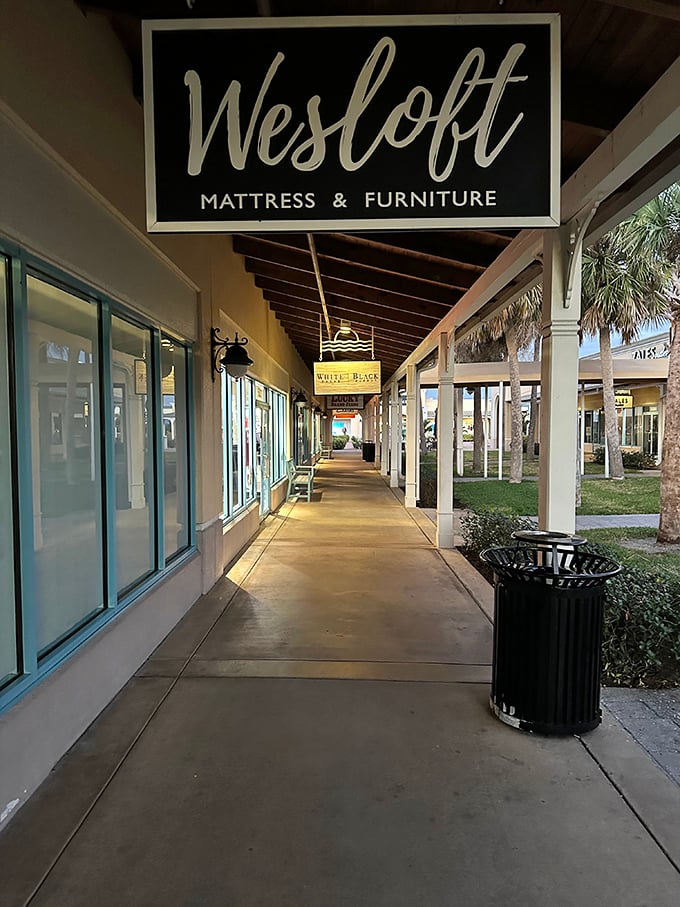 Covered walkways offer merciful shade between shopping victories, proving Florida outlet designers understand the state's unforgiving sunshine policy.