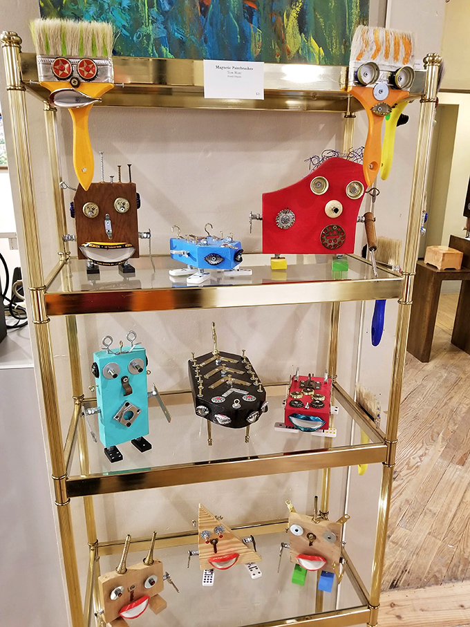 Robot sculptures with personalities bigger than R2-D2. Made from odds and ends that somehow found their perfect purpose.