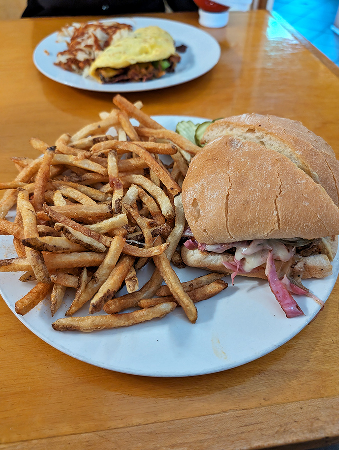 This sandwich and fries combo isn't just lunch&mdash;it's therapy on a plate. The kind of meal that makes you forget about emails waiting in your inbox.