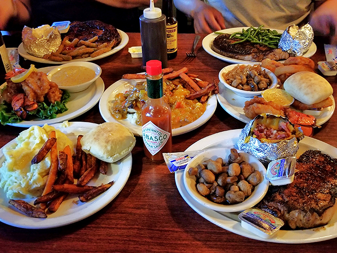 When a table looks like this, you know you've found a place where "saving room for dessert" becomes a mathematical impossibility. 