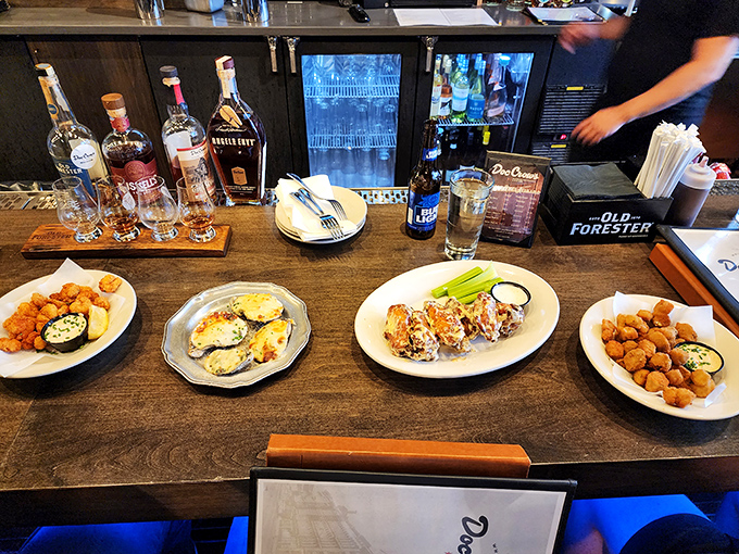 A bourbon flight and seafood spread that would make Poseidon and Bacchus high-five. This is Louisville's version of surf and turf.