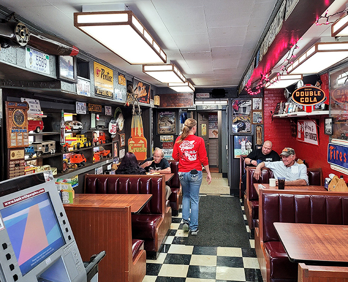 Those checkered floors and vintage cola signs create the perfect backdrop for conversations that linger past dessert.