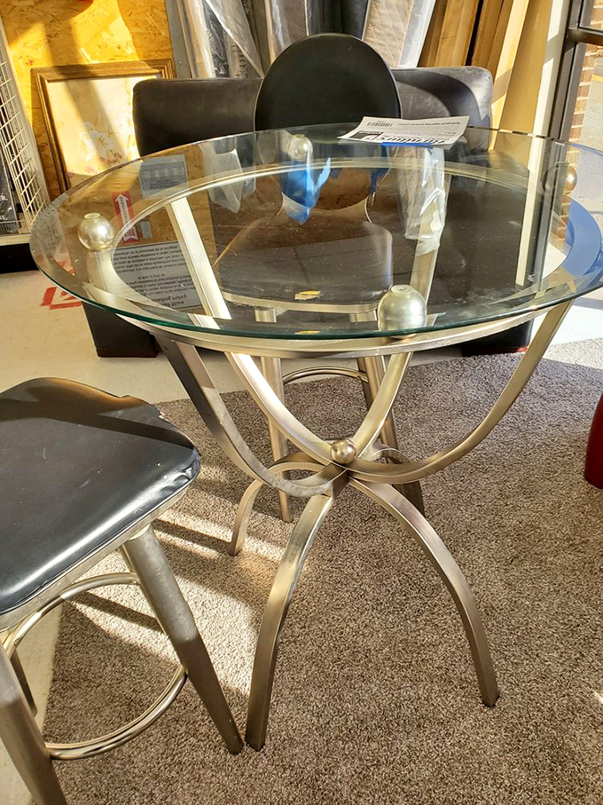 Mid-century modern meets contemporary in this glass-topped dining set. For the price of a fancy dinner out, you could be hosting dinner parties for years.